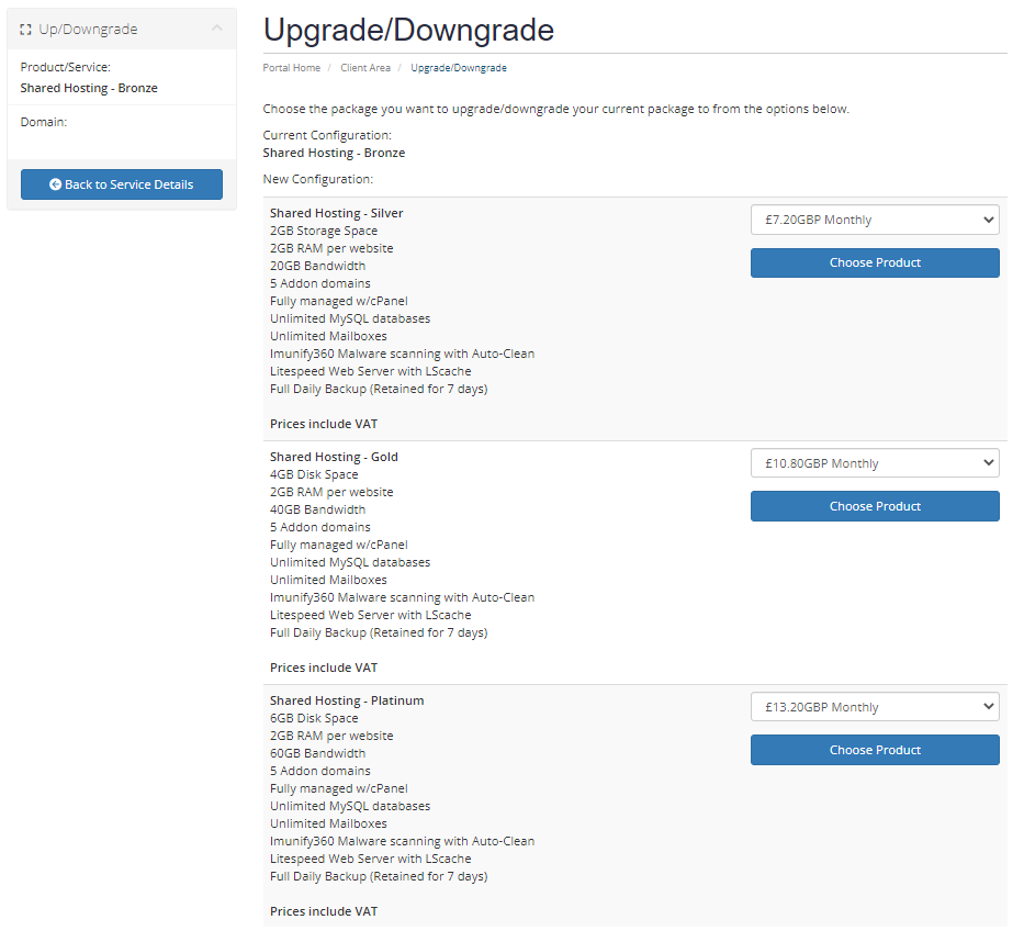 Shared Hosting How Do I Upgrade My Service Within The Client Portal